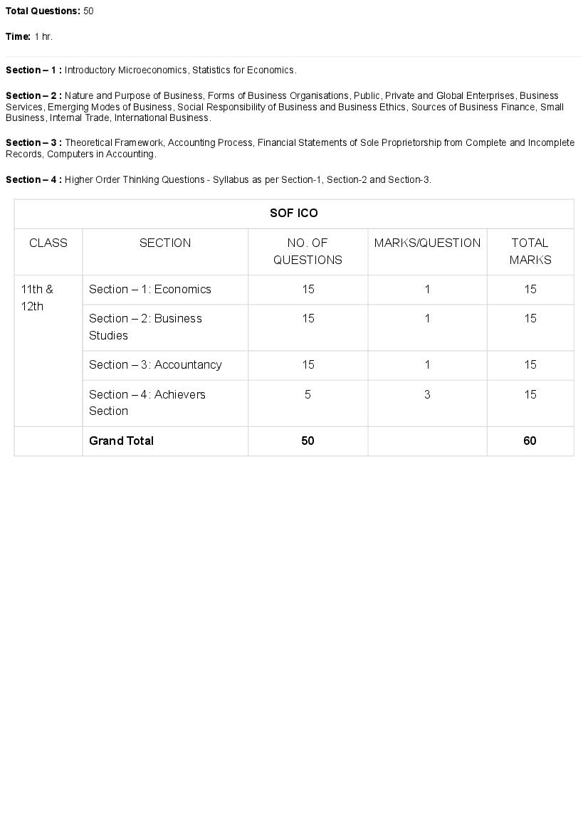 SOF ICO Syllabus Class 11