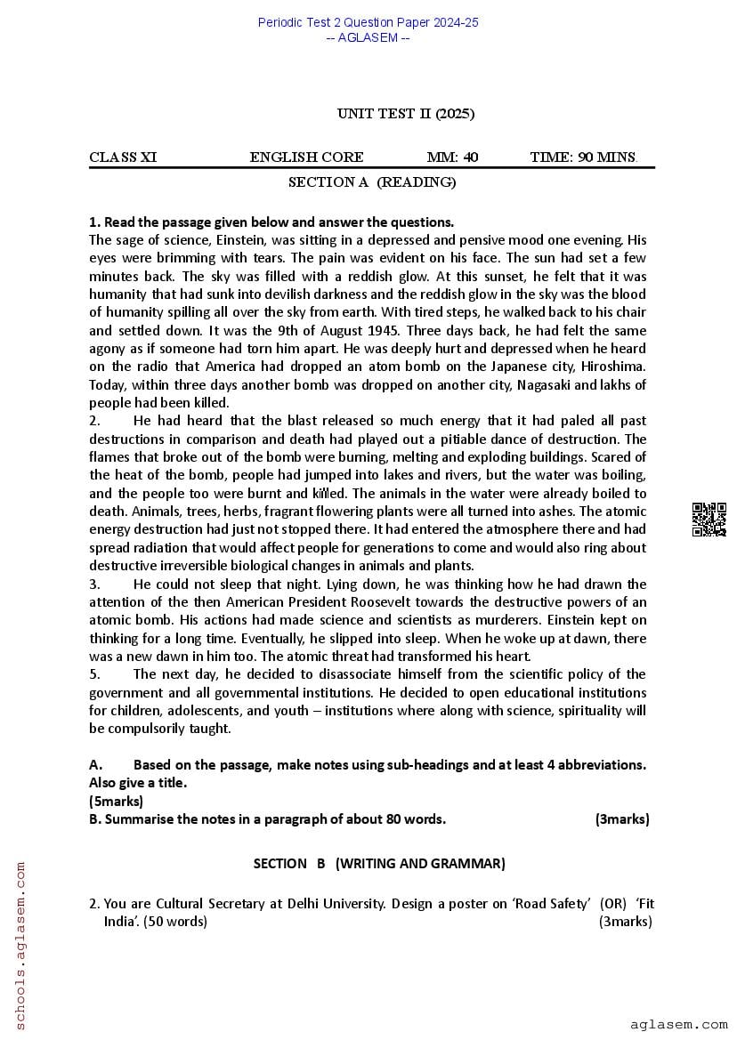 Class 11 PT 2 Question Paper Yoga 2024-25 PDF | Download Periodic Test ...