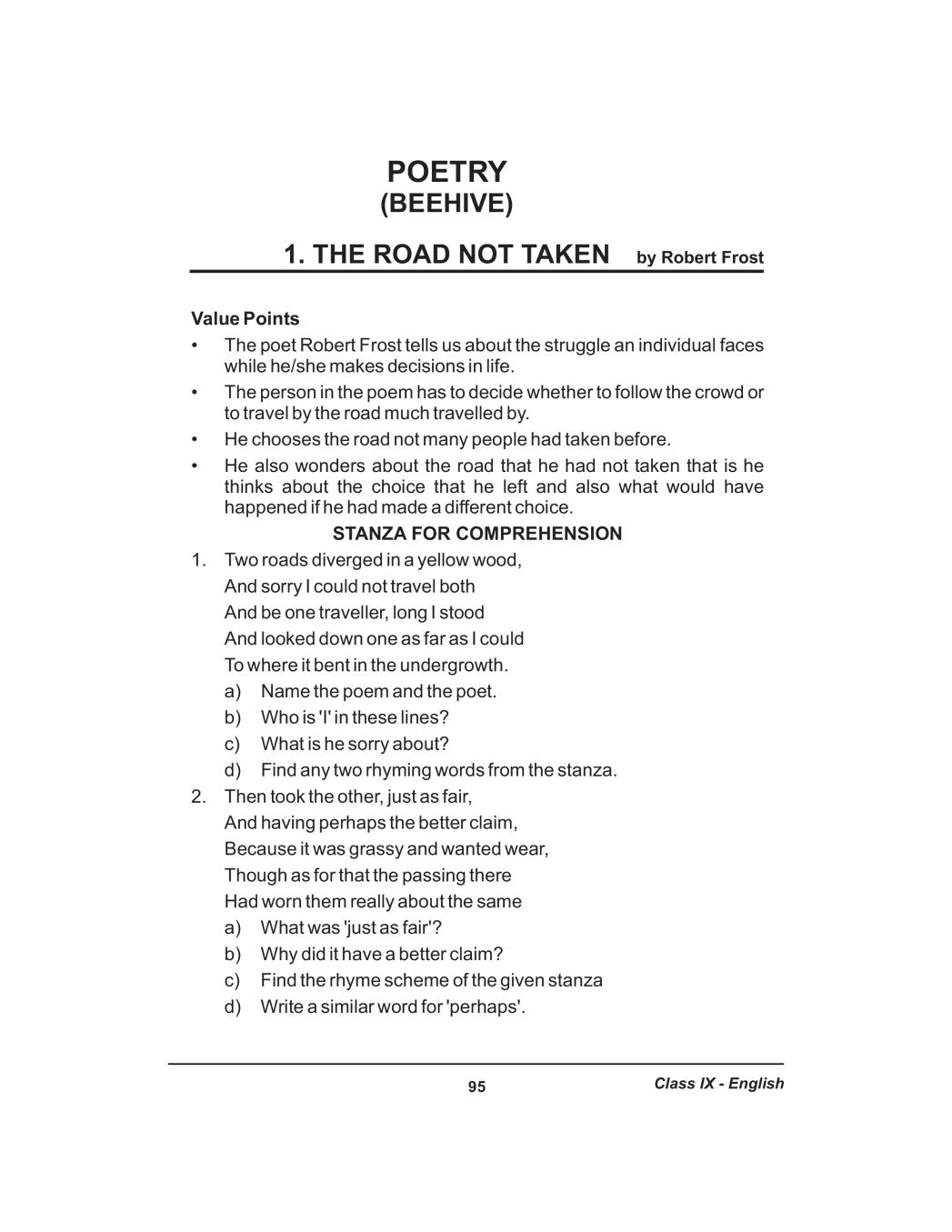 CBSE Notes Class 9 English The Road Not Taken