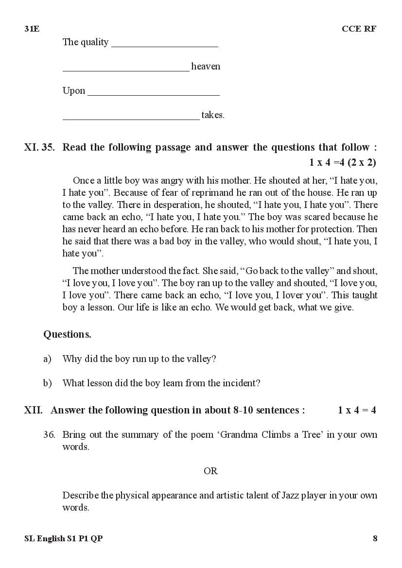 Karnataka Board SSLC Model Question Papers for English (II)