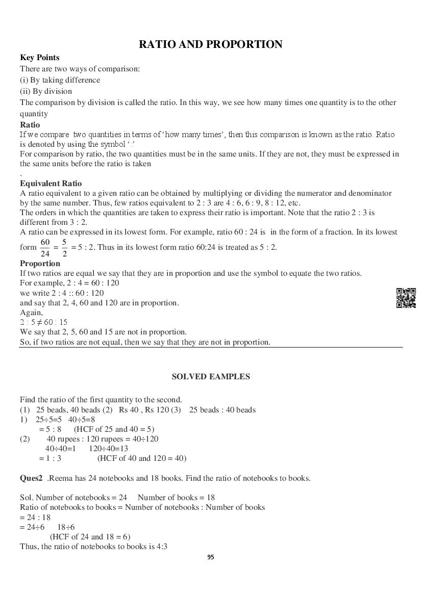 Class 6 Maths Notes for Ratio & Proportion (PDF) - Study Material - AglaSem