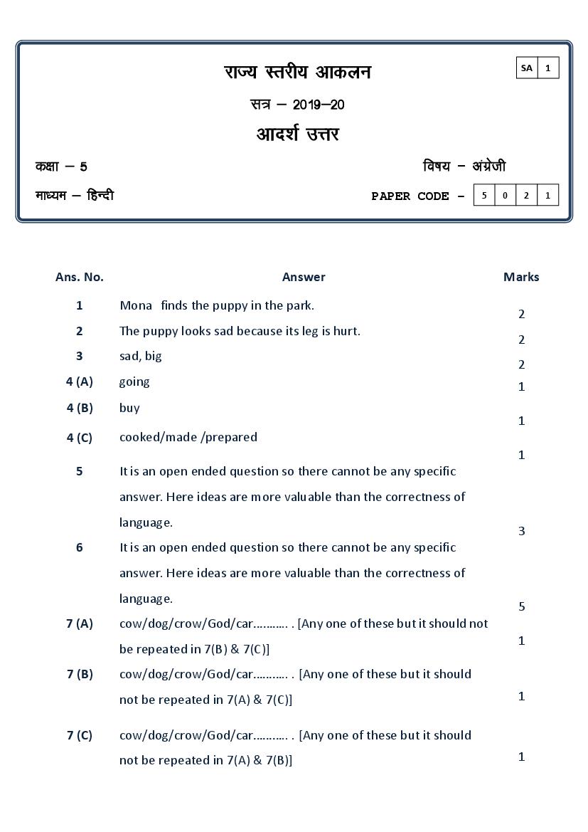 CG Board Class 5 Question Paper 2020 Solutions English SA1 