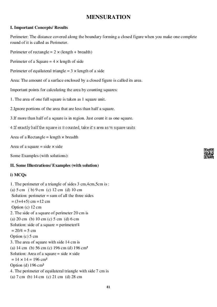 Class 6 Maths Notes for Mensuration (PDF) - Study Material - AglaSem