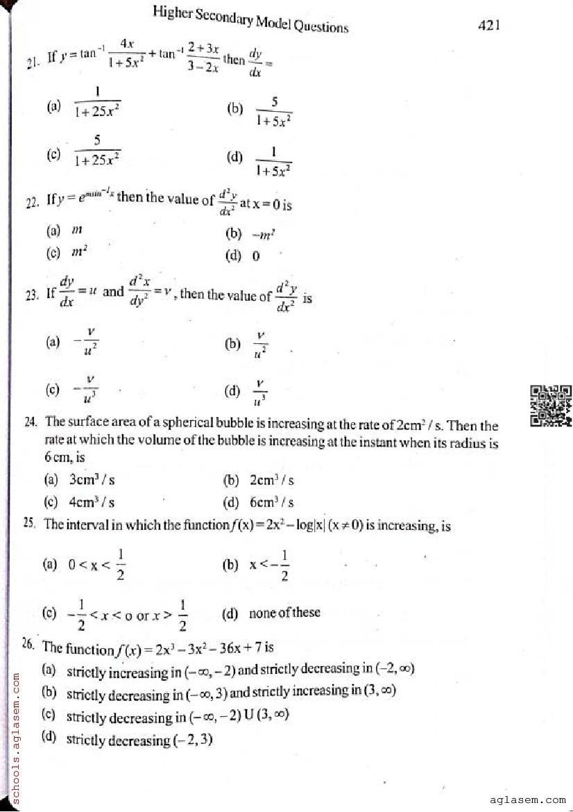 WBCHSE Class 12 Math Semester 3 Model Question Paper 2025 - PDF ...