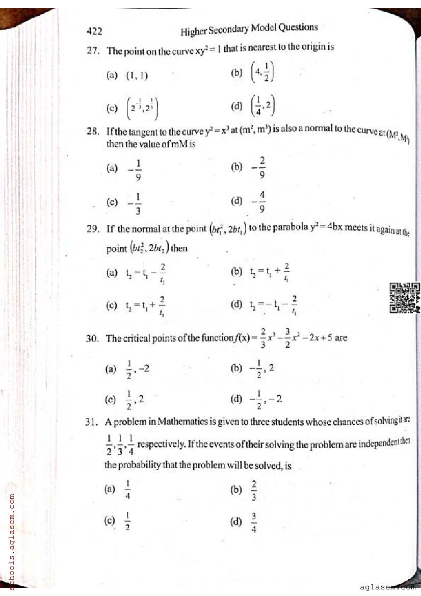 WBCHSE 12th Math Model Paper 2025 (PDF) – Download Here