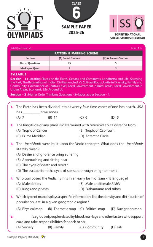 SOF ISSO Sample Paper 2026 Class 6
