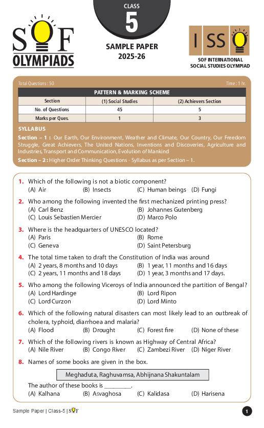 SOF ISSO Sample Paper 2026 Class 5