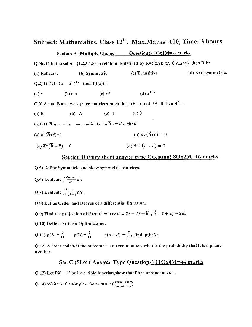 JKBOSE Class 12th Model Paper of Mathematics (PDF) - JKBOSE 12th ... JKBOSE Class 12th Model Paper of Mathematics (PDF) - JKBOSE 12th ...