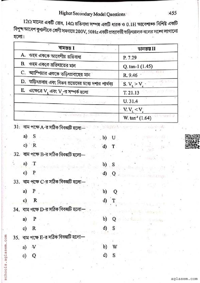 WBCHSE Class 12 Physics Semester 3 Model Question Paper 2025 - PDF ...