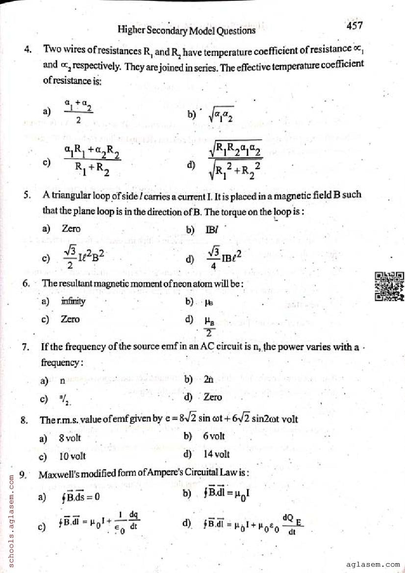 WBCHSE Class 12 Physics Semester 3 Model Question Paper 2025 - PDF ...