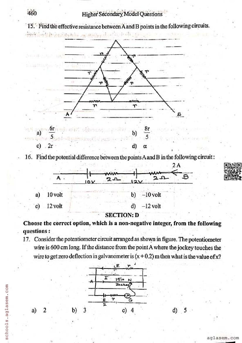 WBCHSE Class 12 Physics Semester 3 Model Question Paper 2025 - PDF ...