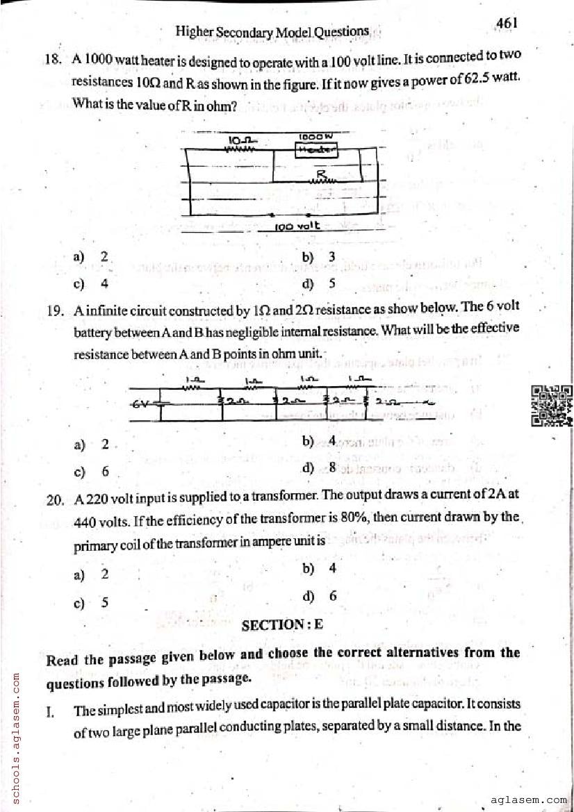 WBCHSE Class 12 Physics Semester 3 Model Question Paper 2025 - PDF ...
