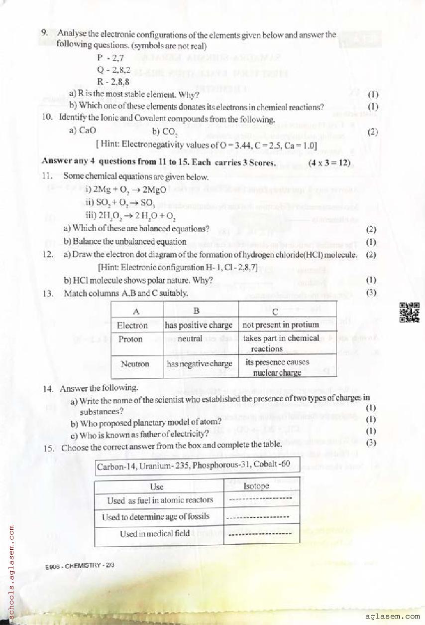 Class 9 Chemistry Onam Exam Question Paper 2024 | Kerala Std 9 First ...