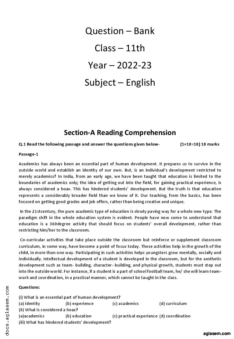Class 11 English Question Bank PDF Important Questions For Class 11 Class 11 English Question Bank PDF Important Questions For Class 11