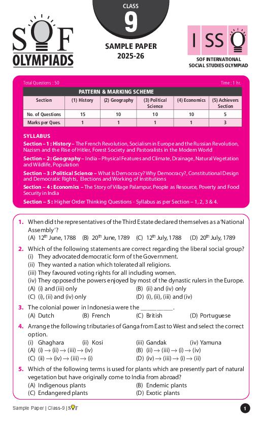 SOF ISSO Sample Paper 2026 Class 9
