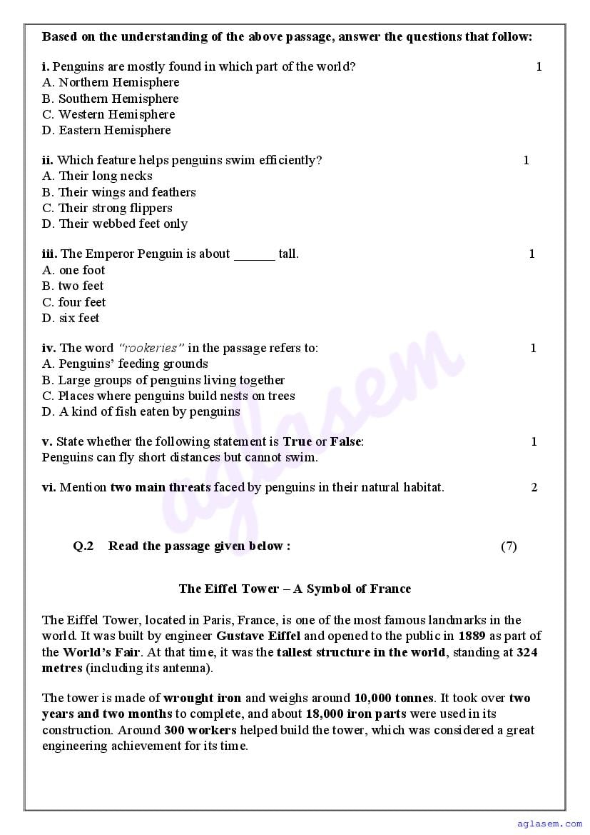 Class 7 English Sample Paper 2026 PDF - Download English Model Question ...