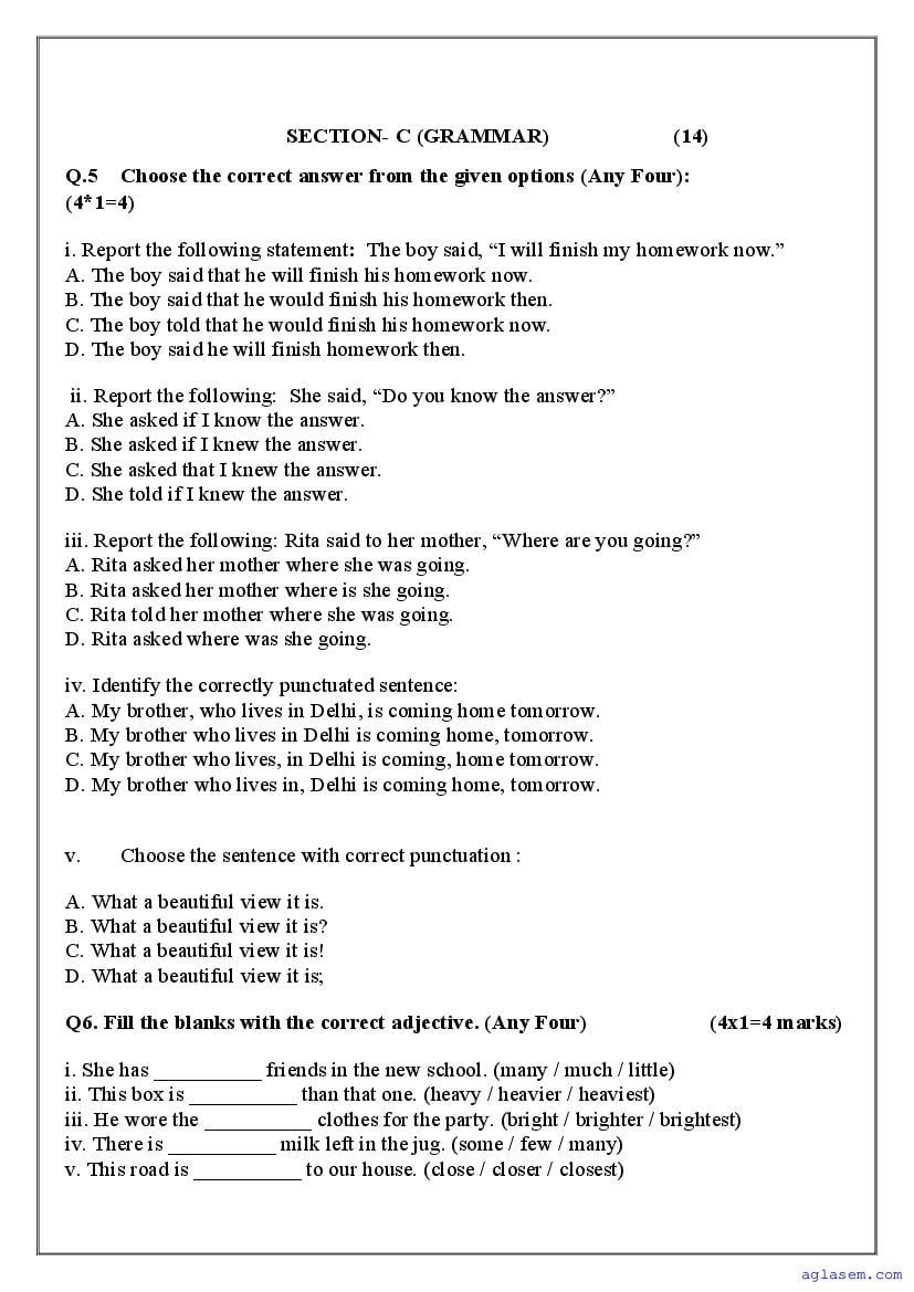 Class 7 English Sample Paper 2026 PDF - Download English Model Question ...