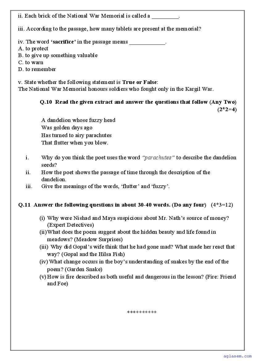 Class 7 English Sample Paper 2026 PDF - Download English Model Question ...