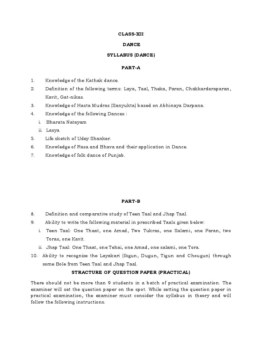 PSEB 12th Class Syllabus 2023 Music