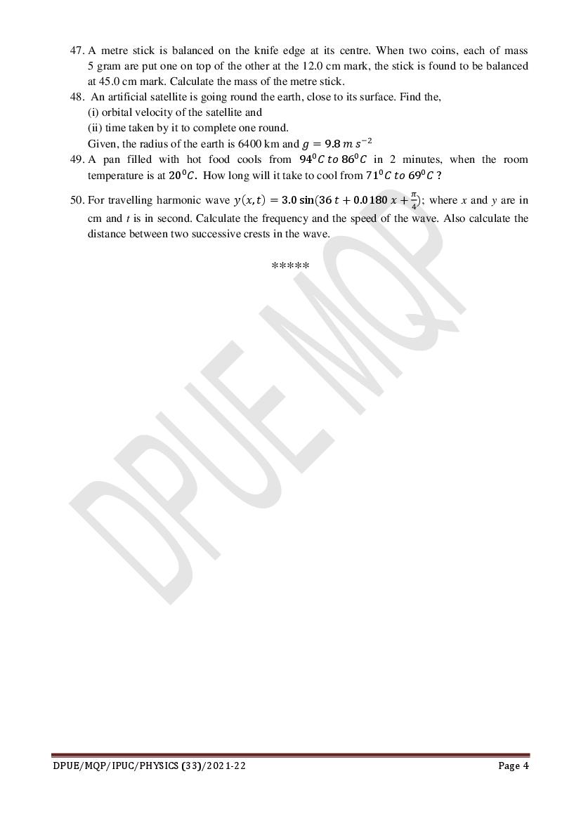 Karnataka 1st PUC Model Question Paper for Physics 2022