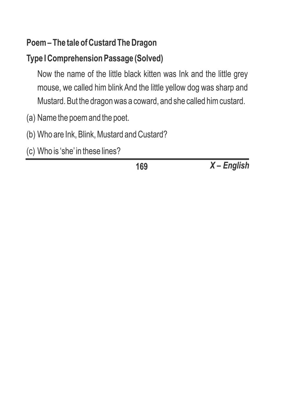 Class 10 English Notes for The Tale of Custard the Dragon (PDF) - Study ...