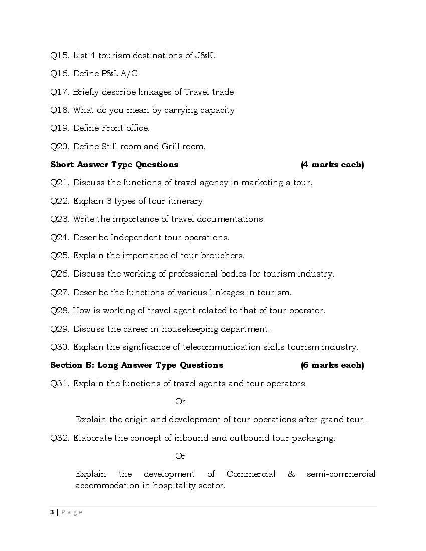 JKBOSE Class 12th Model Paper Of Tourism And Hotel Management PDF JKBOSE Class 12th Model Paper Of Tourism And Hotel Management PDF