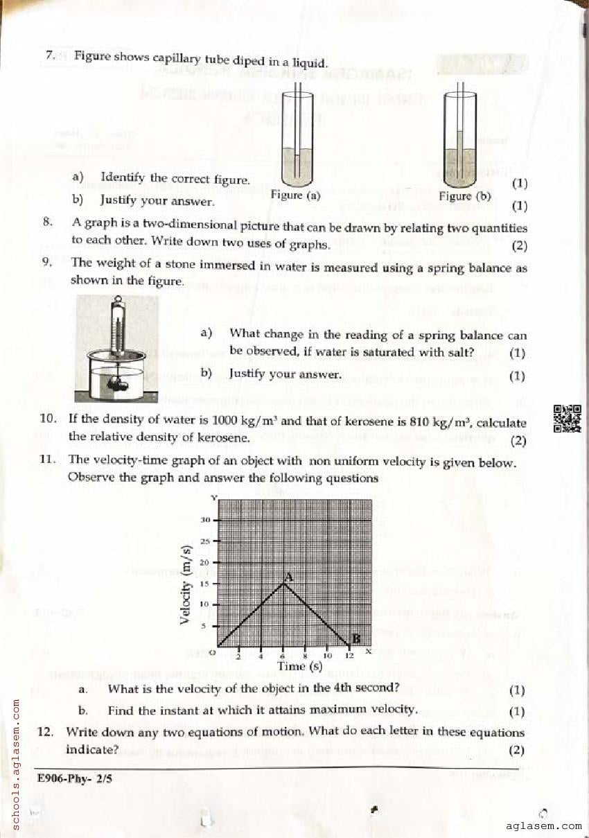 Class 9 Physics Onam Exam Question Paper 2024 | Kerala Std 9 First Term ...