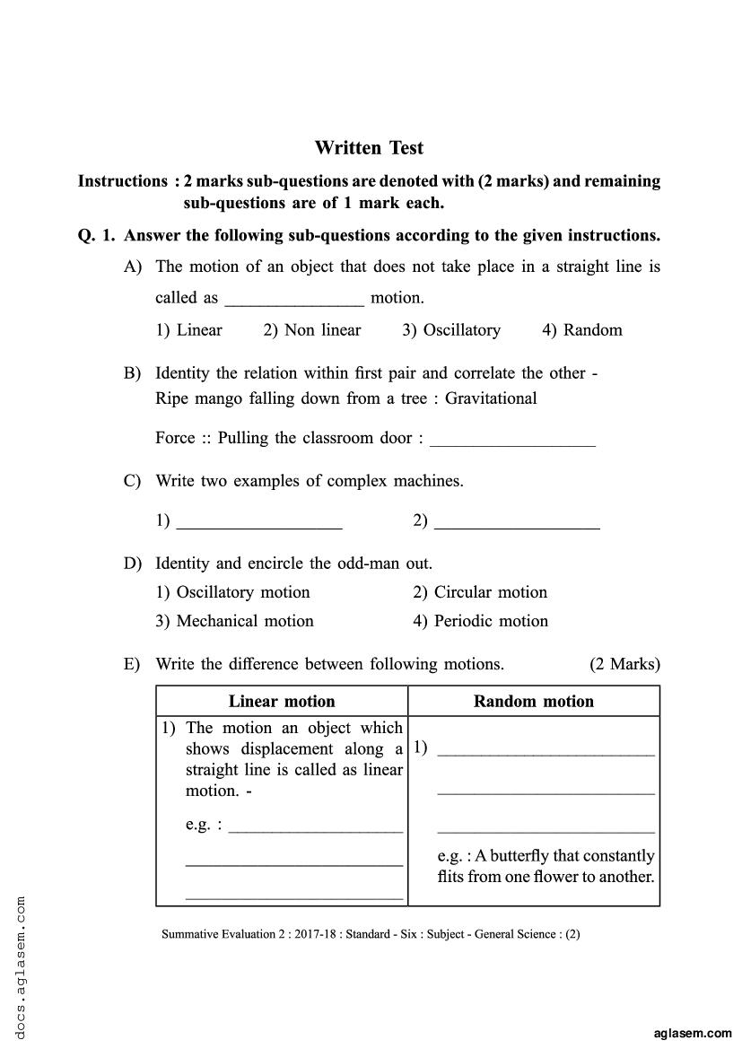 Class 6 Science Sample Paper 2023 Maharashtra Board PDF Maha Std Class 6 Science Sample Paper 2023 Maharashtra Board PDF Maha Std