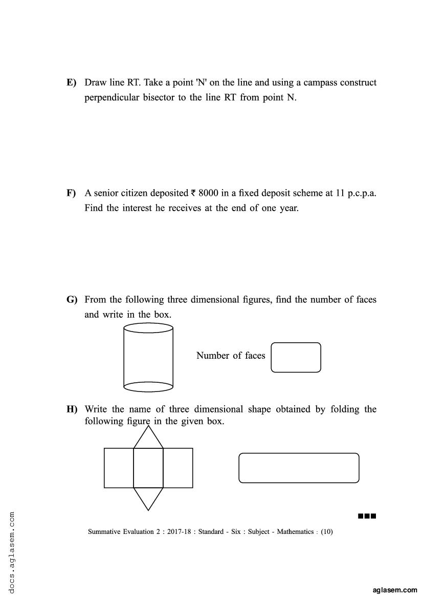 Class 6 Maths Sample Paper 2024 Maharashtra Board PDF Maha Std 6th