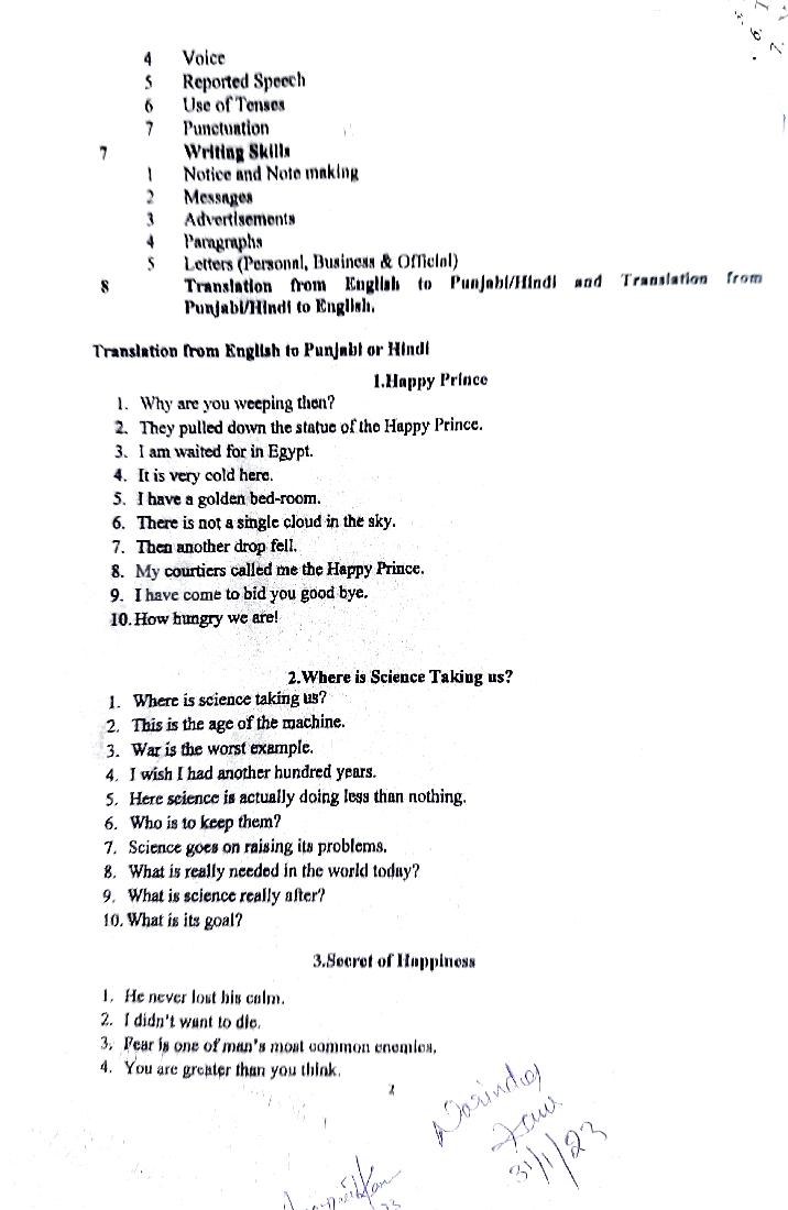 PSEB Class 10th English Syllabus 2024 PDF PSEB Class 10th English Syllabus 2024 PDF
