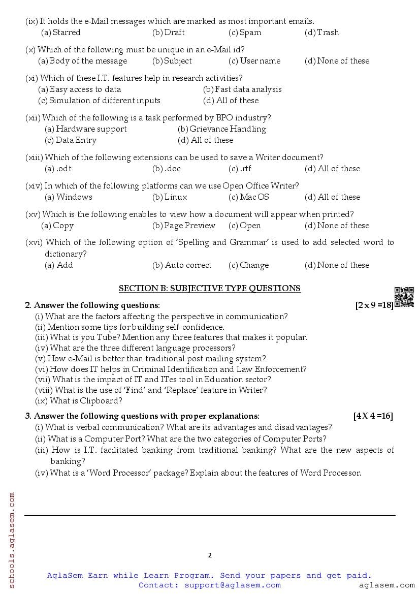 Class 9 Information Technology Half Yearly Question Paper 2024 ...