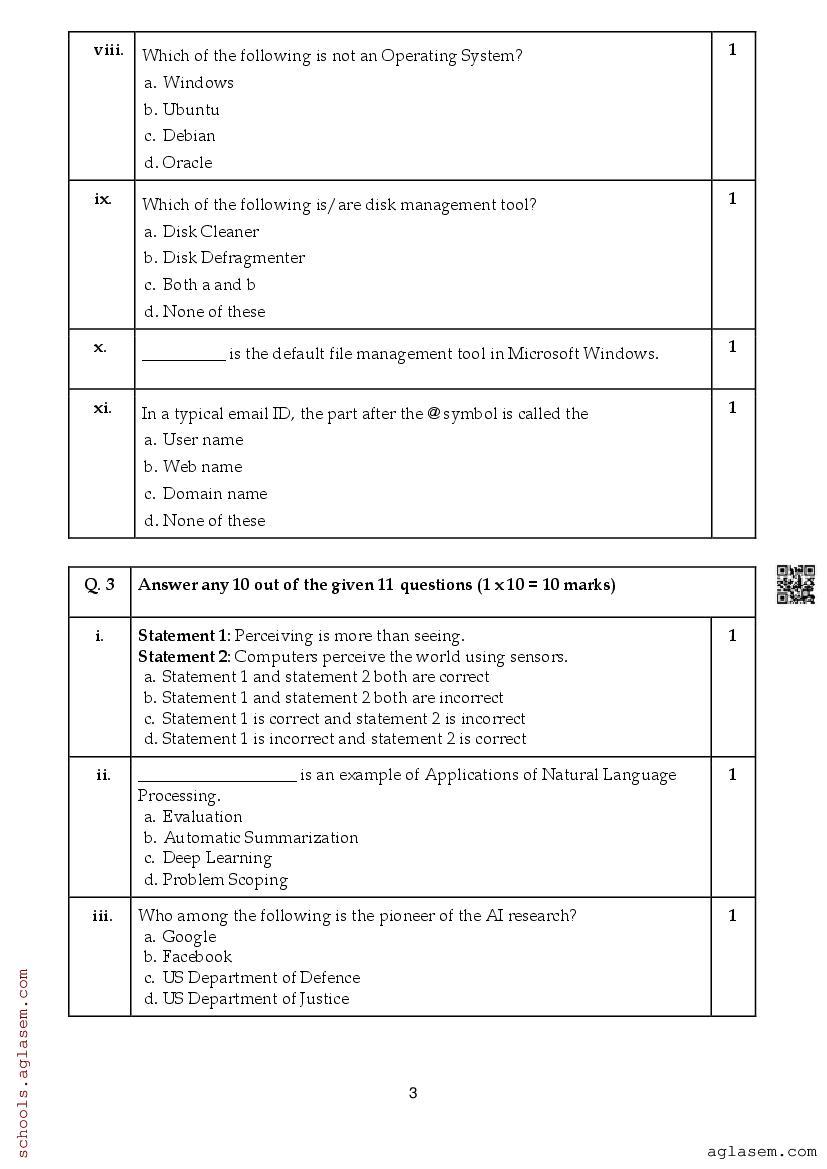 Class 9 Artificial Intelligence Half Yearly Question Paper 2024 ...