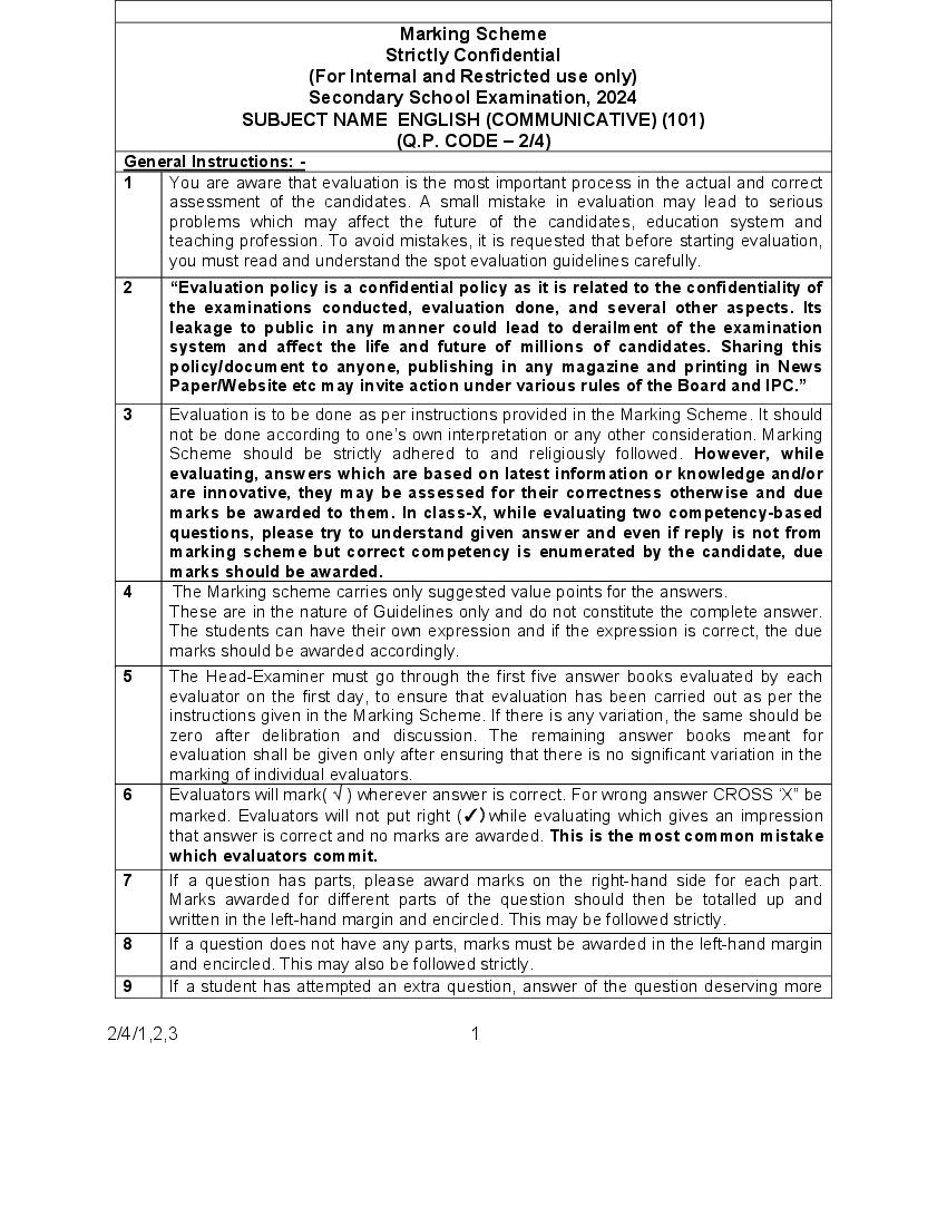 CBSE Class 10 Question Paper 2024 Solution English Communicative