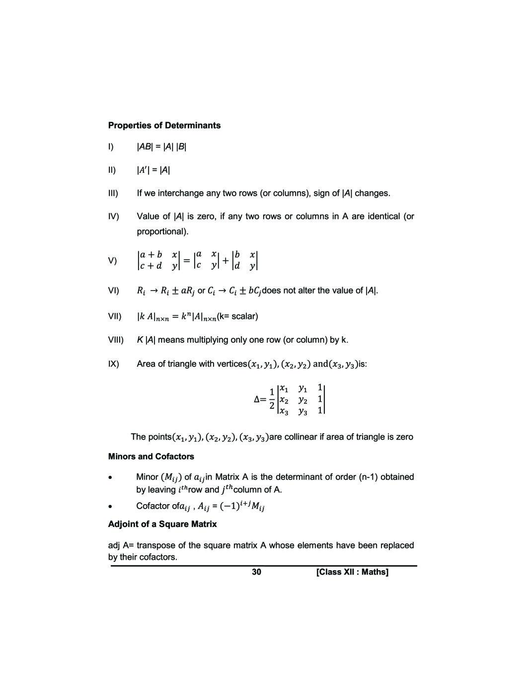 Class 12 Maths Notes For Matrices And Determinants PDF Study