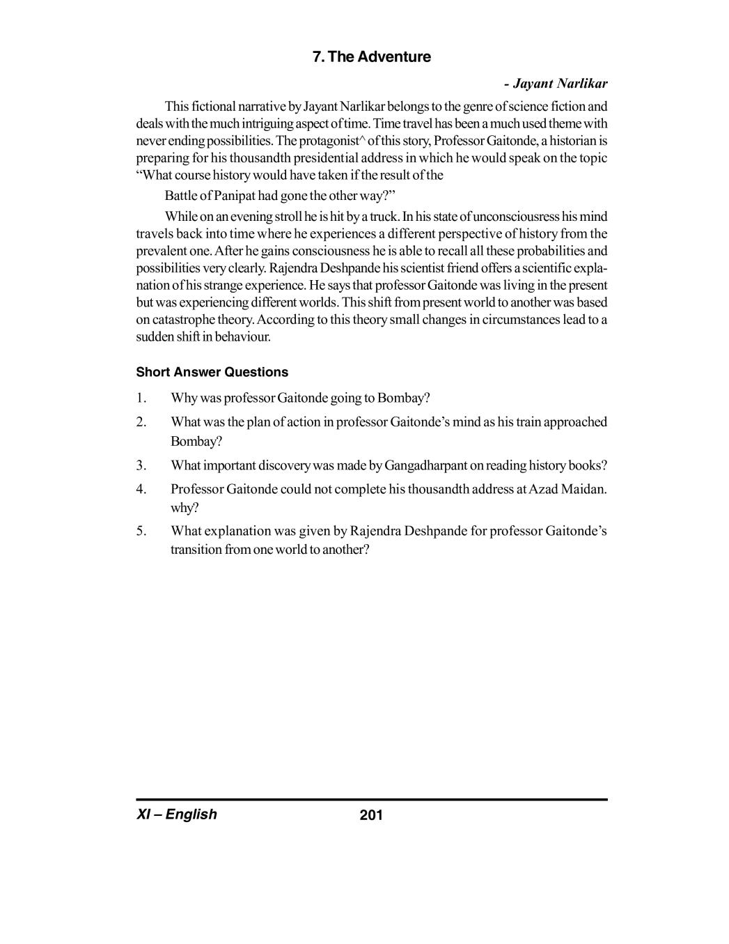 Class 11 English The Adventure Notes Important Questions Practice Paper