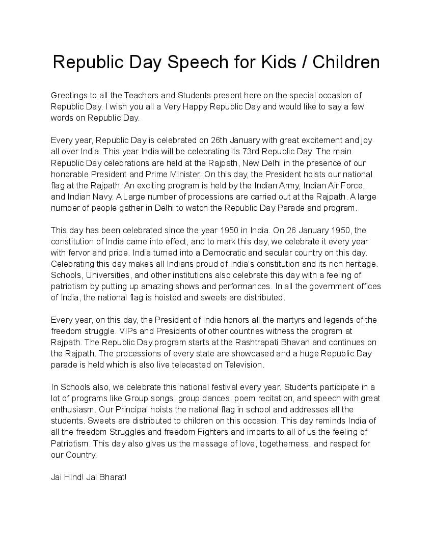 Republic Day Speech for Kids and Children
