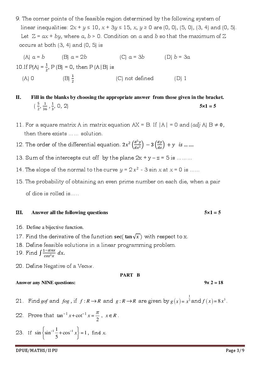 Karnataka 2nd PUC Maths Model Question Paper 2023 PDF 