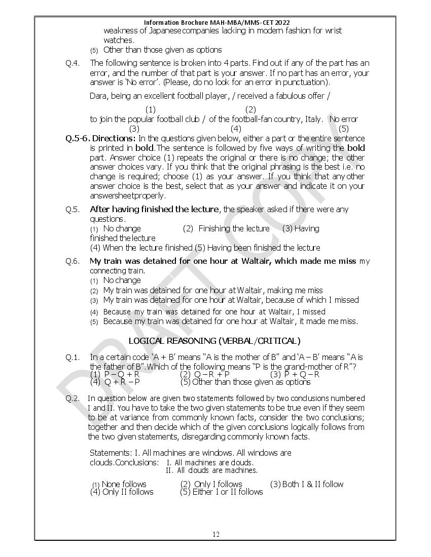 MBA CET Sample Paper 2023 - Download PDF