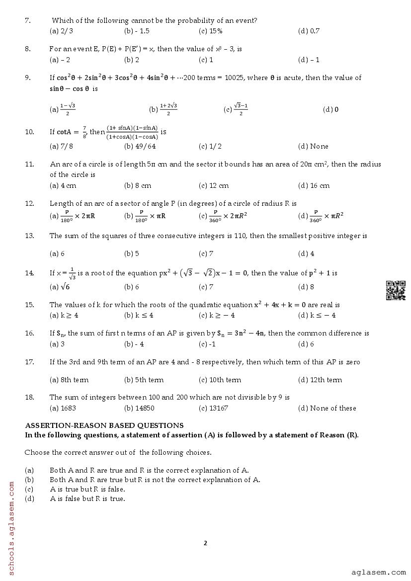Class 10 Maths Half Yearly Question Paper 2024 | Download 10th Half ...
