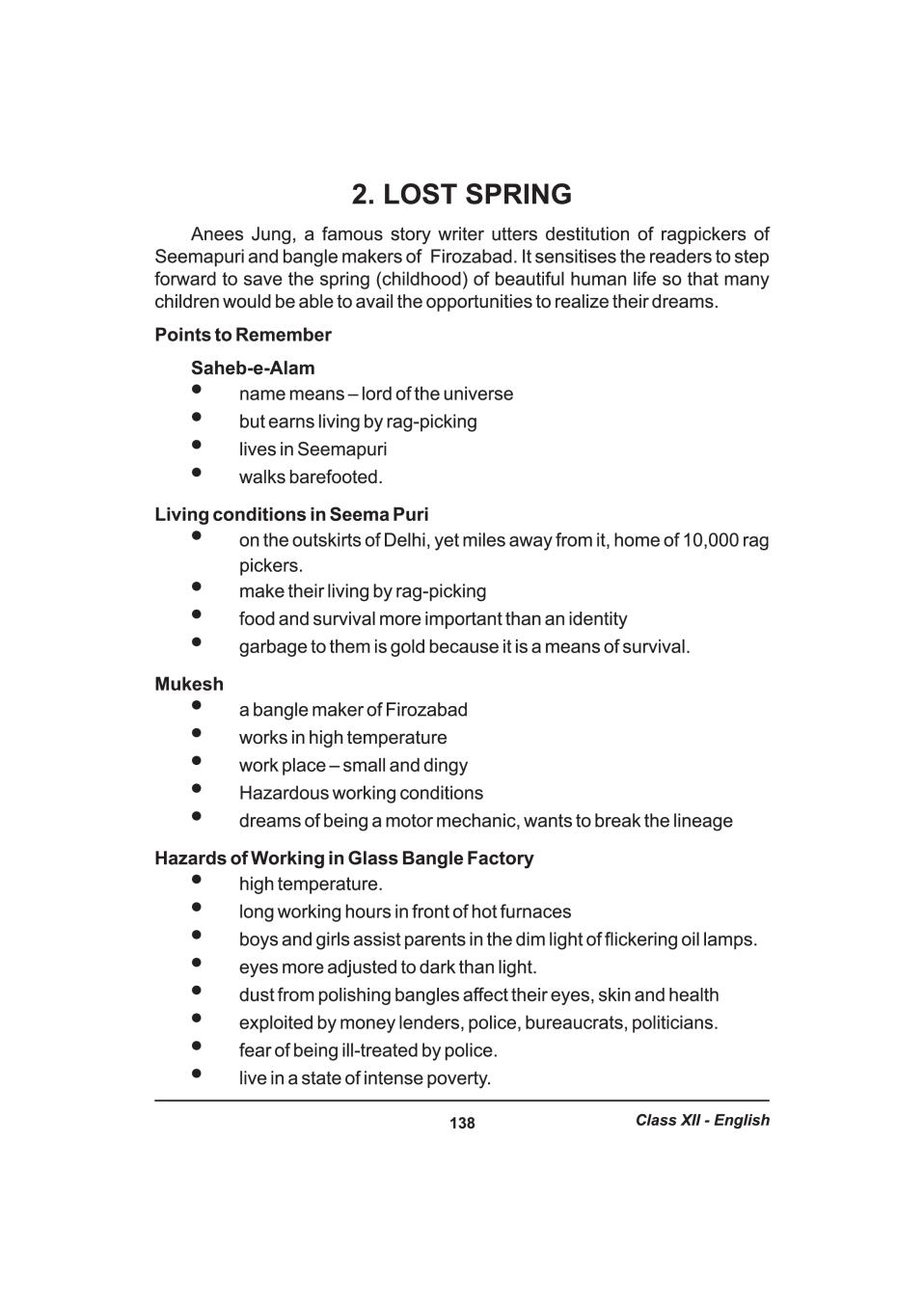 Lost Spring Class 12 Notes PDF Lost Spring All Important