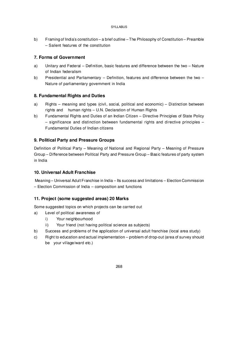 WBCHSE Class 11 Political Science Syllabus 2023 PDF West Bengal