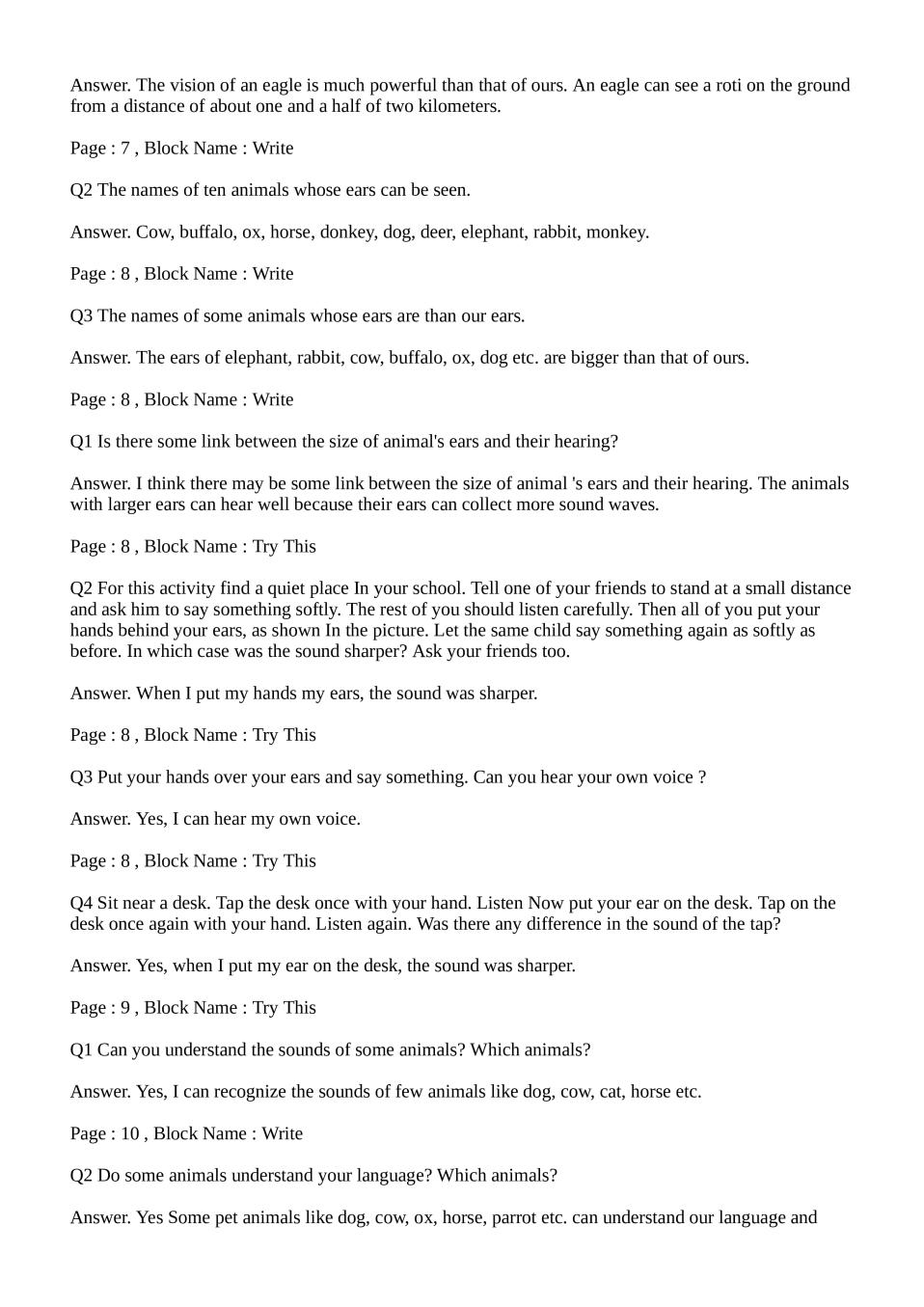 NCERT Solutions For Class 5 EVS Chapter 1 Super Senses PDF NCERT Solutions For Class 5 EVS Chapter 1 Super Senses PDF