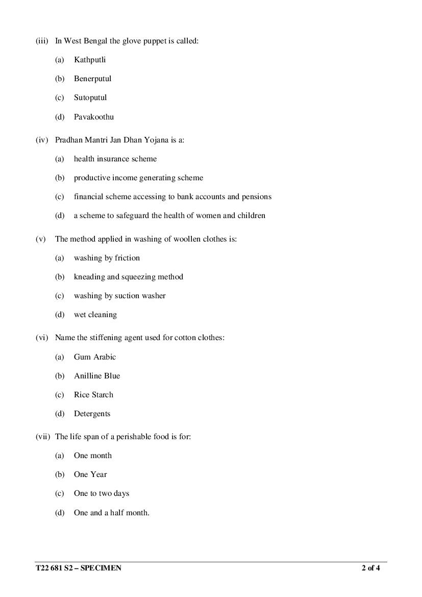 ICSE Class 10 Home Science Sample Paper 2022