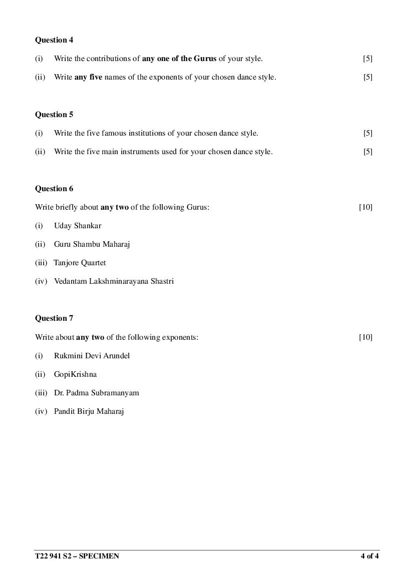 ICSE Class 10 Indian Dance Sample Paper 2022