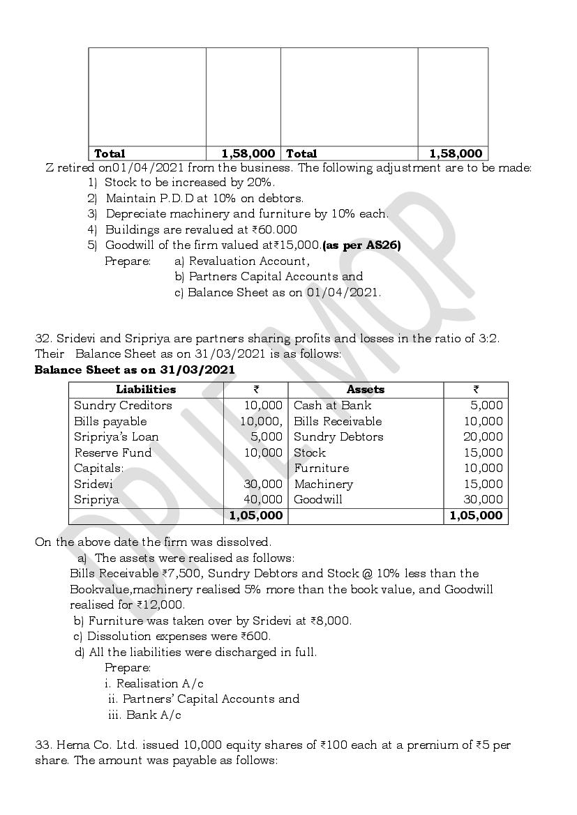 Karnataka 2nd PUC Model Question Paper for Accountancy 2022