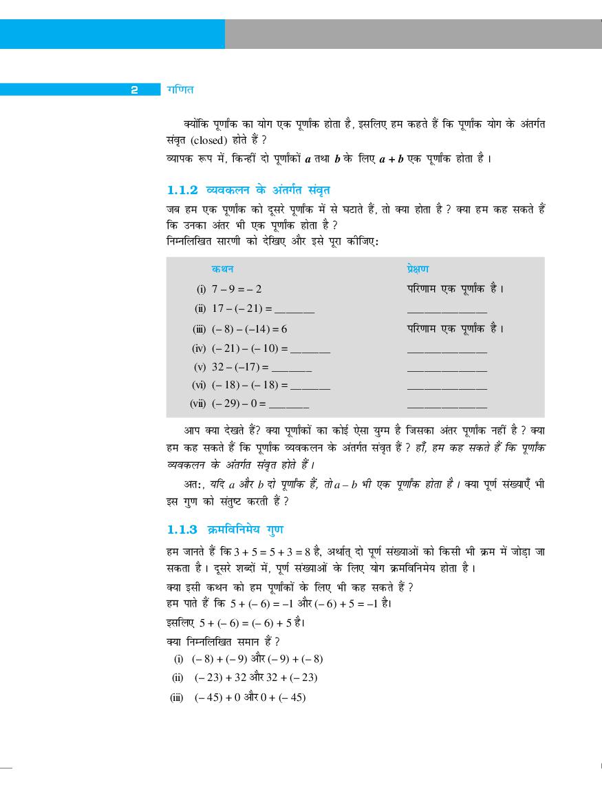 NCERT Book Class 7 Maths Chapter 1 Integers (पूर्णांक) - NCERT Solutions
