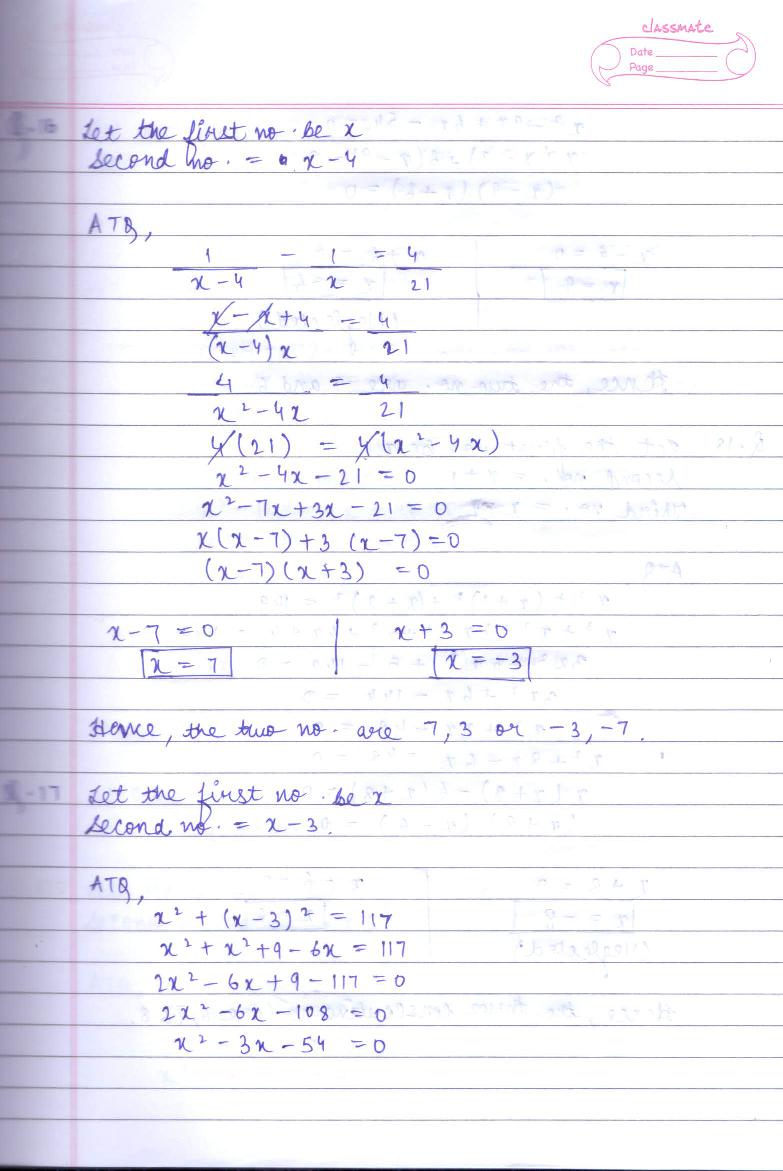 RD Sharma Solutions For Class 10 Quadratic Equations Exercise 4 7 PDF