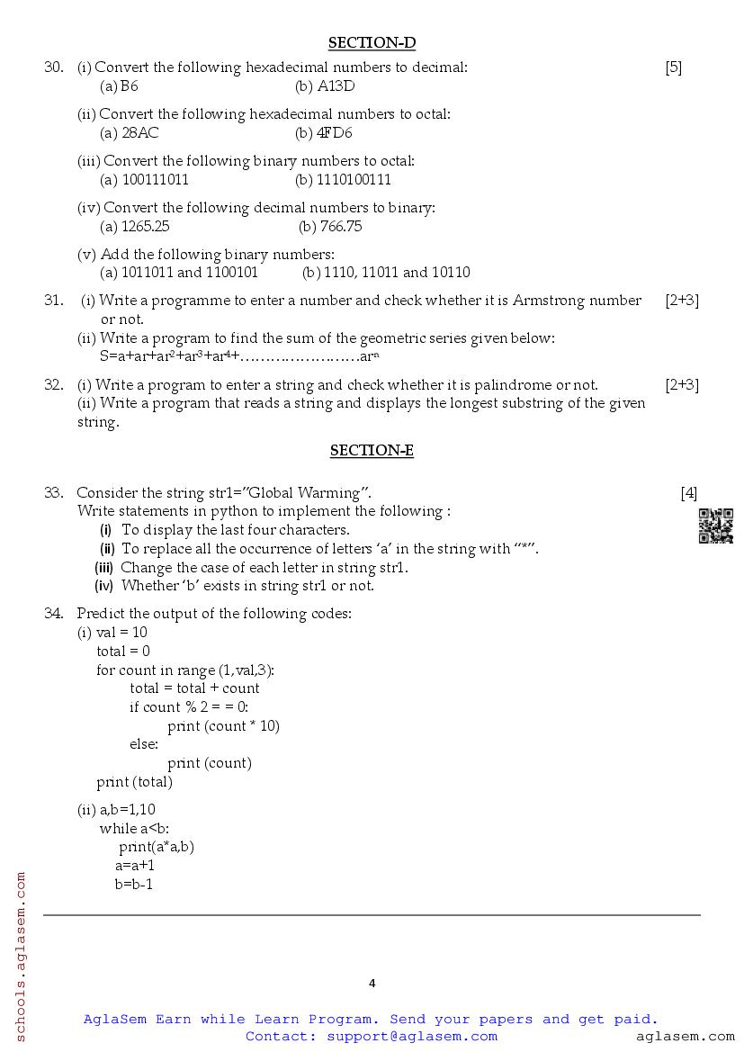 Class 11 Computer Science Half Yearly Question Paper 2024 | Download ...