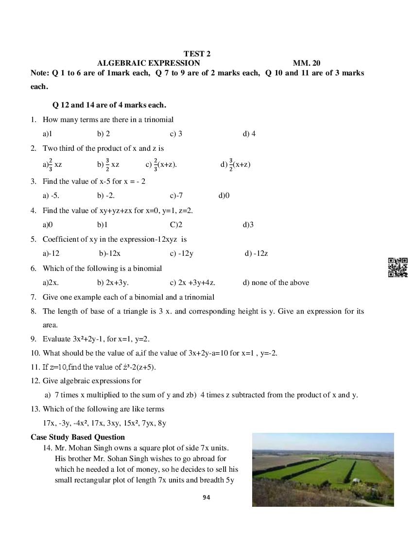 Class 7 Maths Notes for Algebraic Expressions (PDF) - Study Material ...