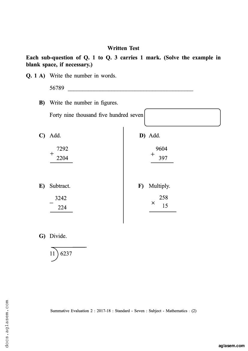 Class 7 Maths Sample Paper 2023 Maharashtra Board PDF Maha Std 7th